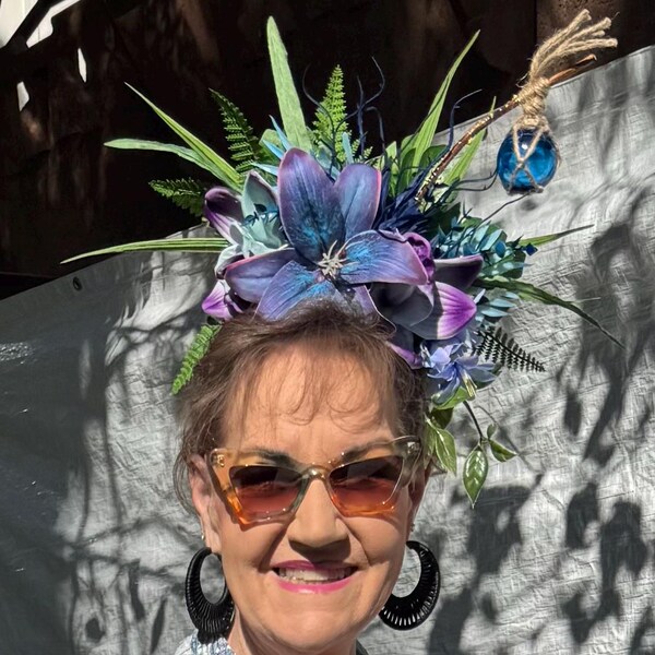 Blue Hawaiian - Stunning Blue Tiki Headpiece With Floral Accents ...