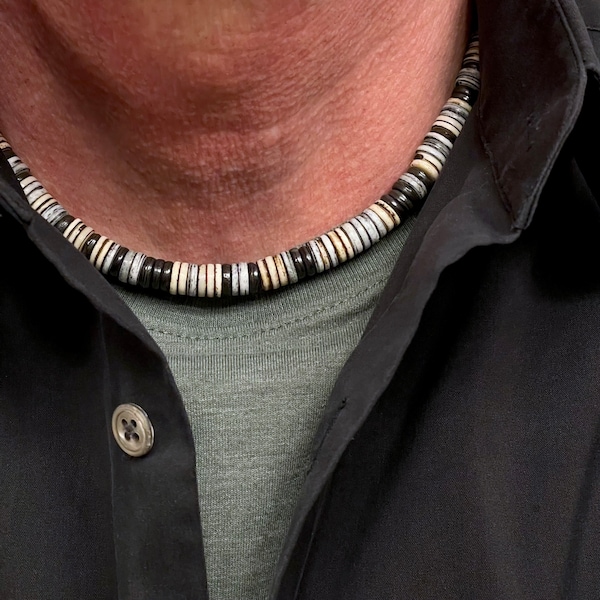 Surfer Necklace, Beach Choker, Mens Beaded Necklace, Mens Jewelry, Cool ...