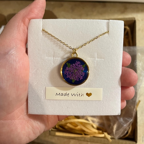 Handmade Pressed Flower Small Oval Locket Necklace Forget Me Not Flower ...