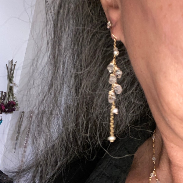 Mystic Topaz and Peacock Pearl Tassel Earrings - Etsy