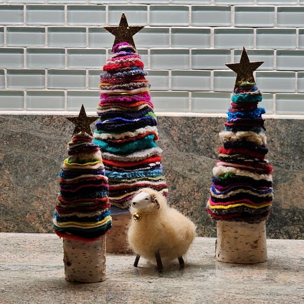 Felted Wool Christmas Tree Set of 3 | Handmade Eco-friendly Holiday ...