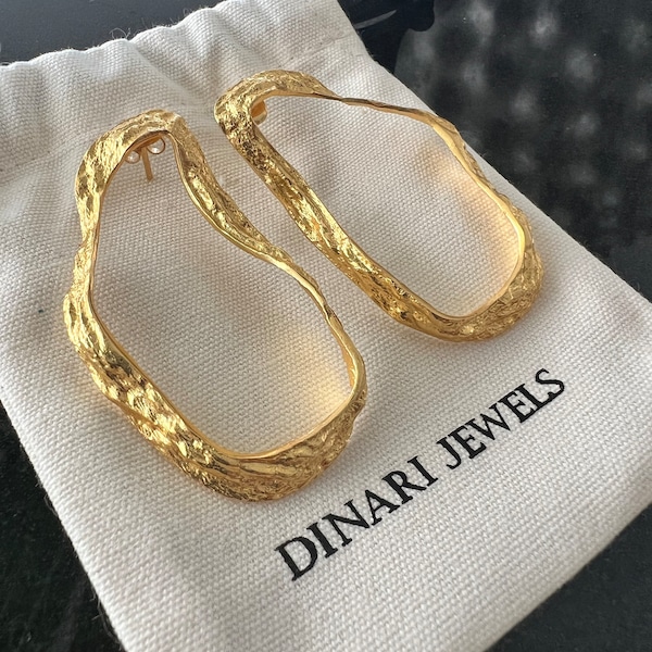 Irregular Gold Hoop Earrings Abstract Hoop Earrings Statement Texture ...