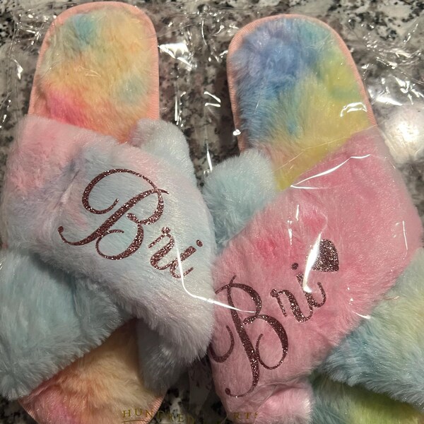 Custom Name Fluffy Slippers, Personalized Gift for Bridesmaid, Birthday ...