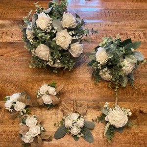 Boho Rose Wedding Bouquet Realistic White Roses & Greenery - Etsy