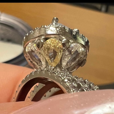 Luxury Round Square Stone Ring Set,925 Sterling Silver, Wedding Ring ...