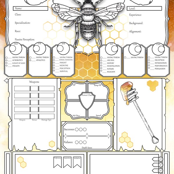 Displacer Beast Dnd 5e Character Sheet Digital Download - Etsy