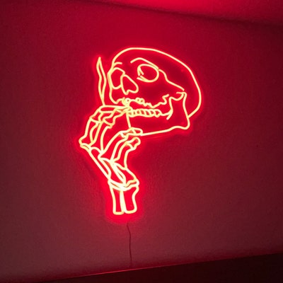 Smoking Skull Head Neon Sign Custom Handmade Art Neon Light White Vibes ...