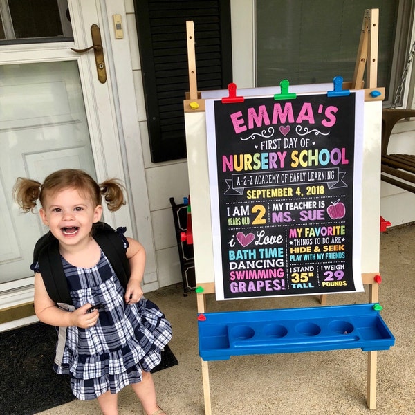 First Day of Nursery School Sign - First Day of School Chalkboard Sign ...