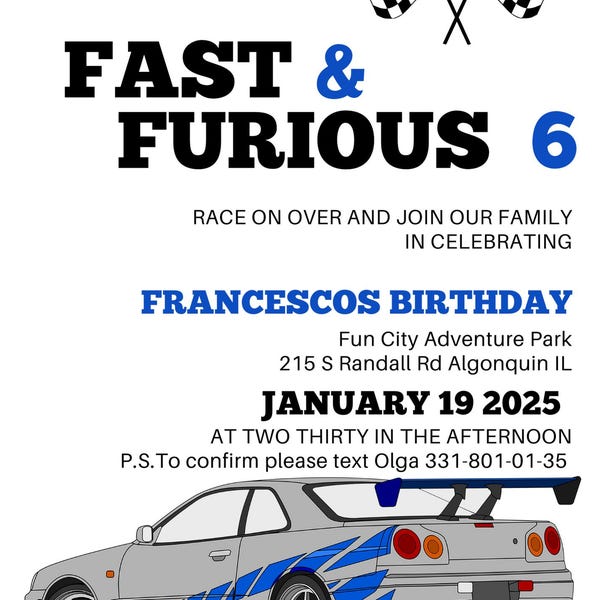 2 Fast 2 Curious, Fast and Furious Invitation, Second Birthday ...