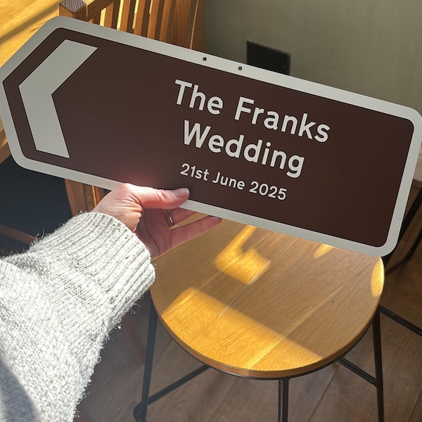 Personalised Metal Wedding Sign, Direction Road Arrow Sign Brown ...