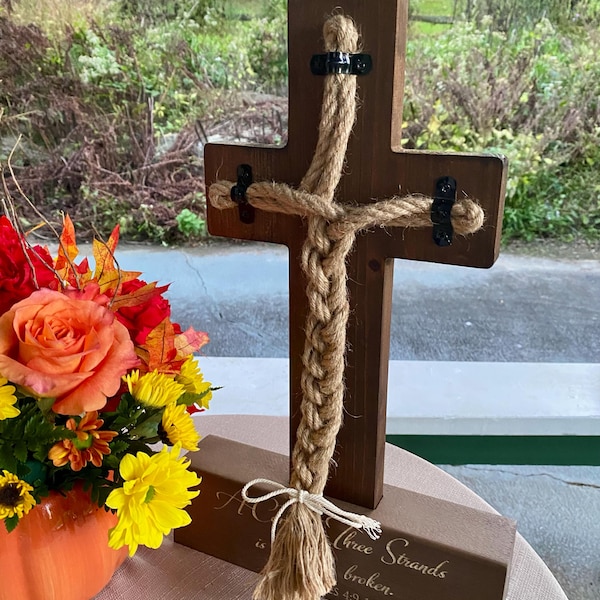 Wedding Cord of Three Strands Ceremony Cross; Natural Wood & Rope Unity ...