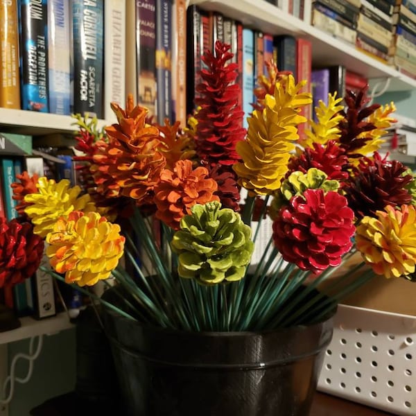 Fall Pine Cone Flowers, ONE DOZEN, ORIGINAL, on 12-inch Stems ...