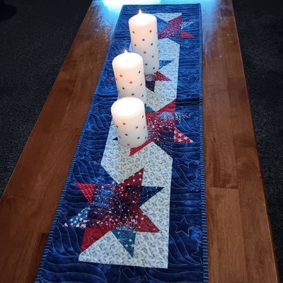 Quilted Table Runner, Quilted Blue Batik Table Runner, Modern Runner ...