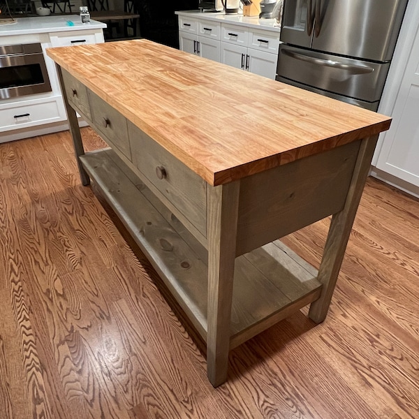 Big Kitchen Work Table/island With Butcher Block or Pine Top. + 3 Big ...