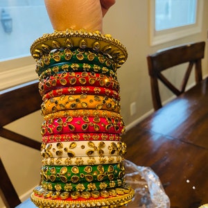 Ethnic Indian Bridal Red and Green Color Chura Set Heavy Glass Kundan ...