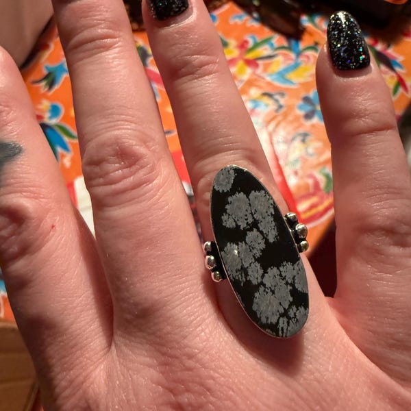 Snowflake Obsidian 925 Sterling Silver Ring, Handmade Bohemian Jewelry ...