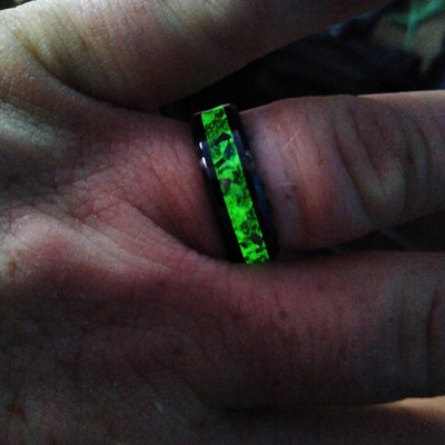 Black Ceramic Meteorite Ring, Neon Green Opal Ring, Glow in the Dark ...