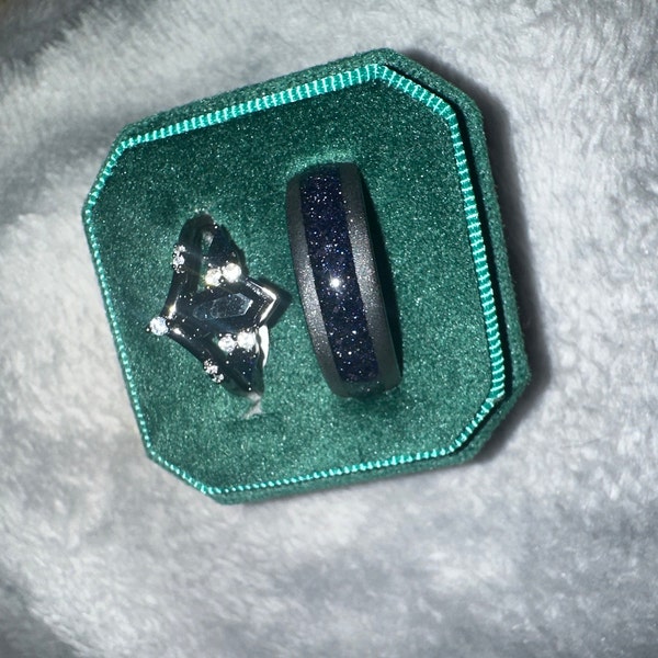 Rift Nebula Ring Set, His Her Starry Night Wedding Band, Personalized ...