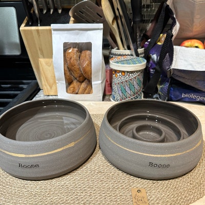 Ceramic Dog Bowls Set With Jute Pet Rug. Modern Pet Bowls. Dog - Etsy