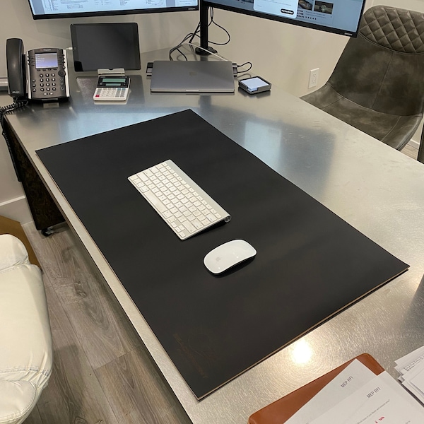 Vintage Black Genuine Desk Mat, Leather Desk Mat Pad With Corners ...