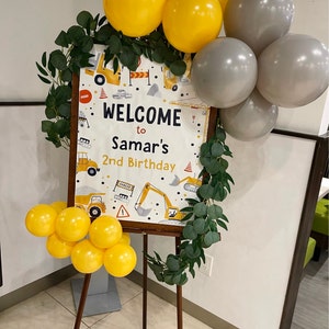 Editable Construction Welcome Sign Dump Truck Digger Excavator ...