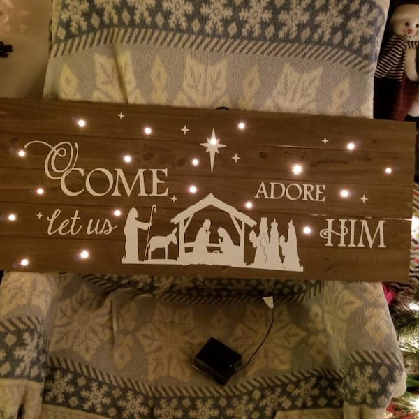 O Come Let Us Adore Him With Nativity Christmas Vinyl Wall Decal Quote ...