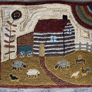 Rug Hooking PATTERN, Log Cabin & Sheep, 21.5 X 23.5, Primitive, Log ...