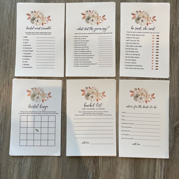 Fall Bridal Shower Games Bundle, Fall Bridal Games Bundle, Autumn ...