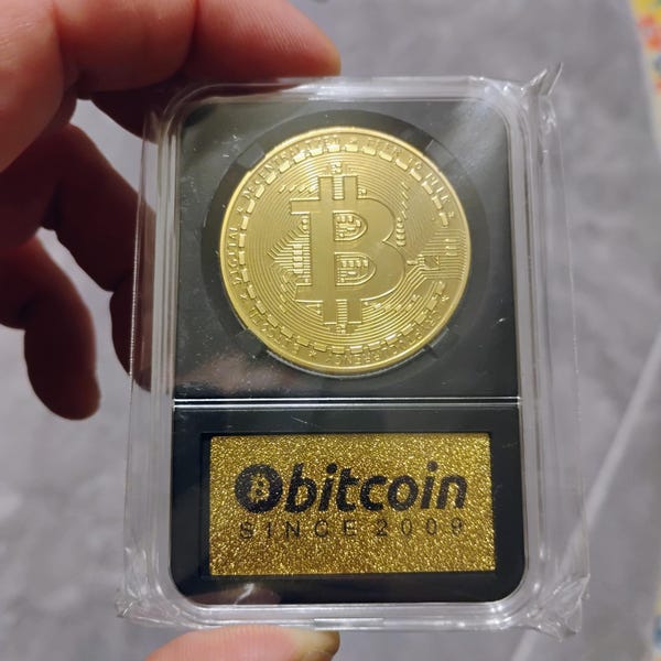 Bitcoin Physical Coin Golden Color in Rectangle Protective Case ...