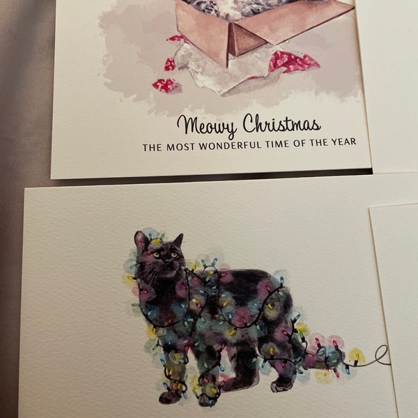 Cat Christmas Card Cute Tabby Under the Tree With Envelopes Included in ...