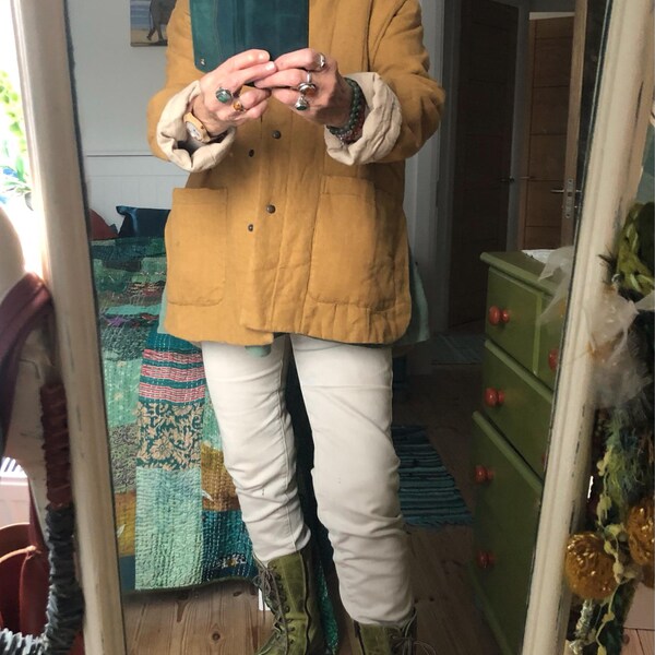 Quilted Linen Jacket, Linen Padded Coat With Pockets, Warm Linen ...