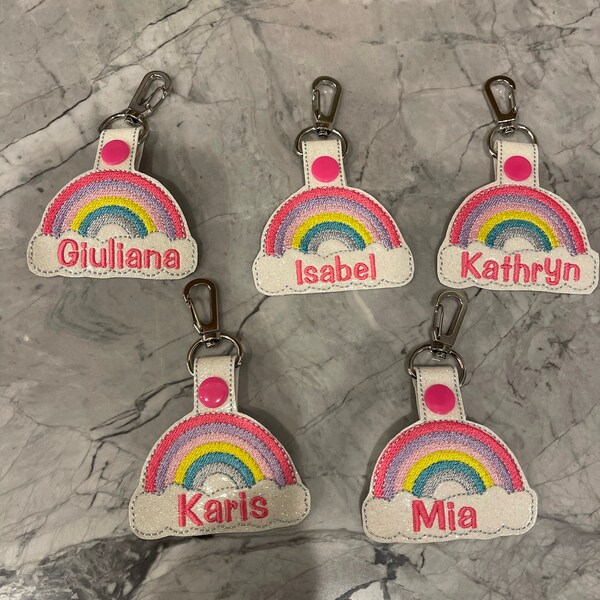 Bag Tag, Personalized Name, Rainbow School Backpack Tag, Key Fob, Key ...