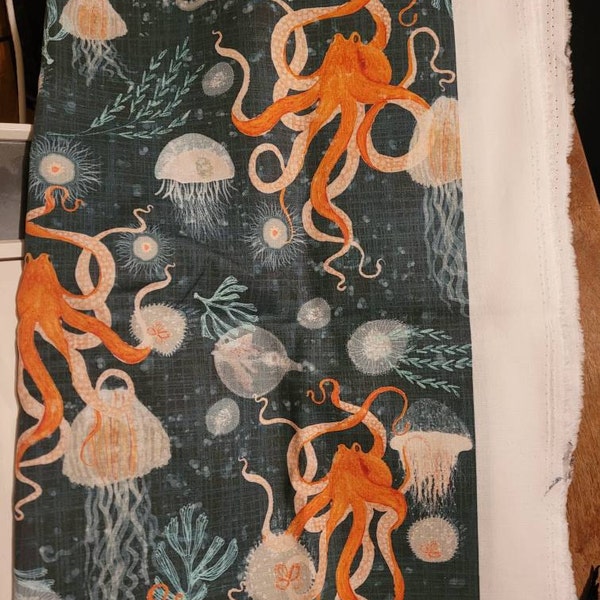 Octopus Fabric - Octopus on Midnight by Katherine Quinn - Nautical Dark ...
