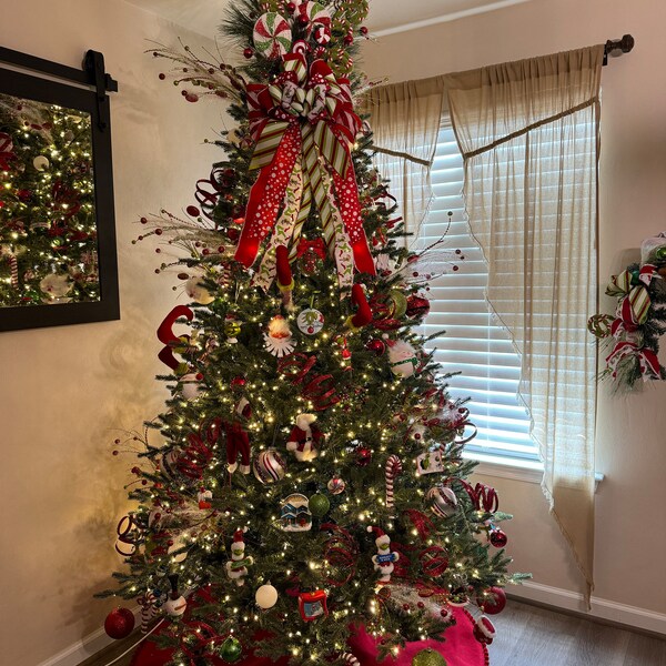 Grinch Inspired Tree Topper, Monster Head, Monster Ribbon, Christmas ...