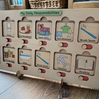 Chore Chart for Kids, Learning Wooden Toys, Chore List, Montessori Toys ...