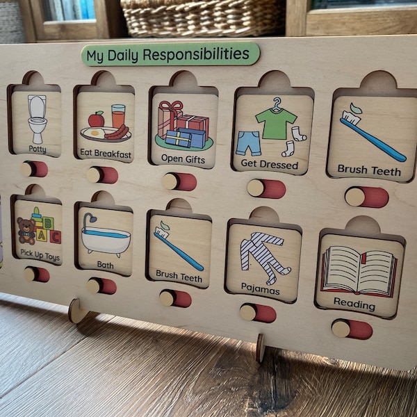 Chore Chart for Kids, Learning Wooden Toys, Chore List, Montessori Toys ...