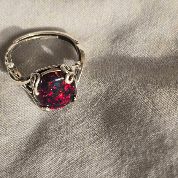 Black Cherry Opal Ring, See Video for Red Fire! 10x12mm Lab Created ...