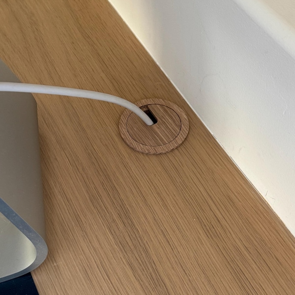 White Oak Wood Desk Cable Grommet: 2 1/4" or 2 1/2". 2 Piece Style Raw ...