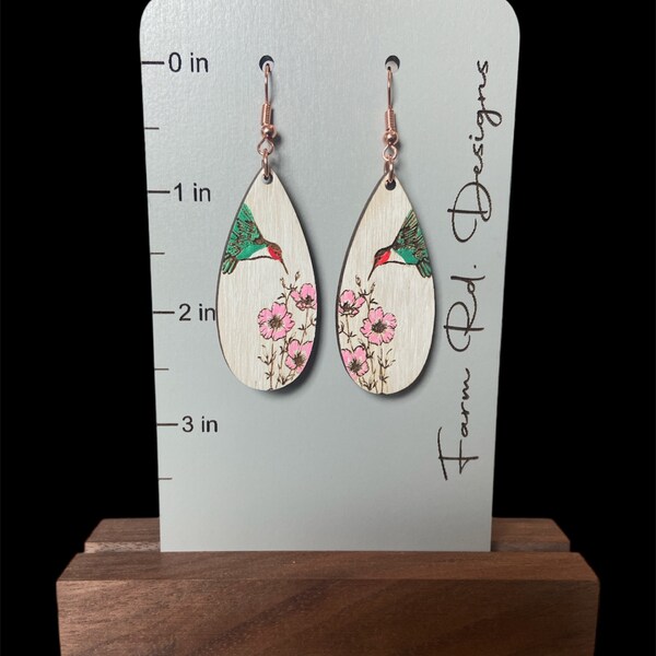 Hummingbird Flower Earrings Svg, Laser Cut File, Earring Design Files ...