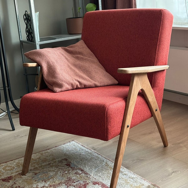 Mid-century Modern Armchair in Beige Linen, Handmade Vintage-style ...