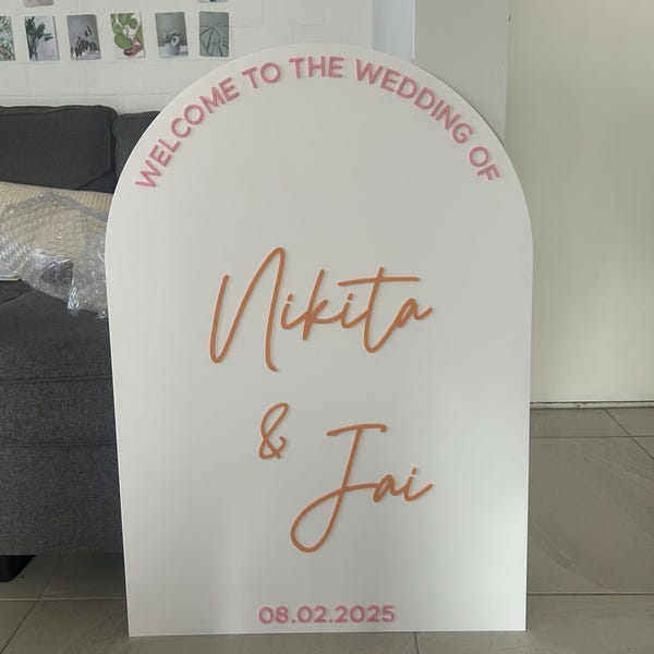 Wavy Whimsical Design Welcome Sign Semi Custom Acrylic Signage Wedding ...