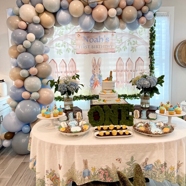 Peter Rabbit Backdrop, Bunny Birthday Backdrop, First Birthday, Baby ...