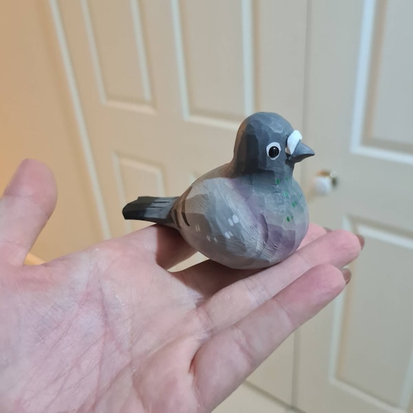 Handmade Carved Solid Wood Pigeon Figurine: Unique Desk Decor, Wooden ...