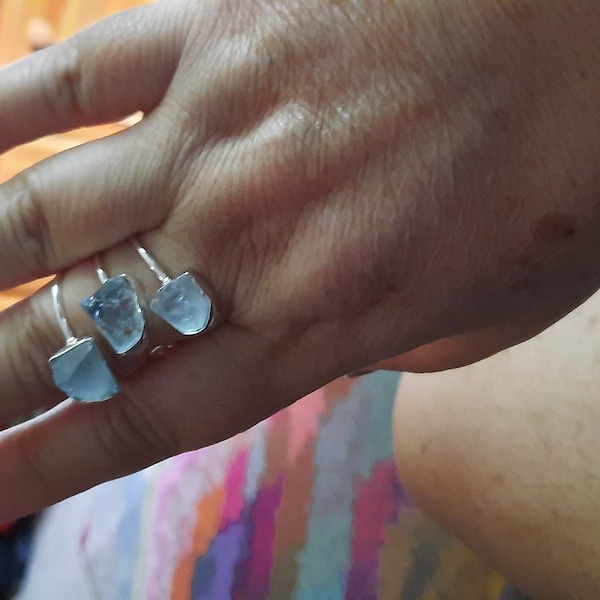 Rough Rings, Raw Aquamarine Ring, 925 Silver Ring, Aquamarine Silver Ring, Uncut Healing Raw ...