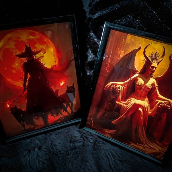 Lilith Sitting Throne Devil Print, Demon Baroque Dark Art, Occult ...