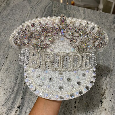 Bridal Disco Military Hat Iridescent Silver Bachelorette Party BRIDE ...