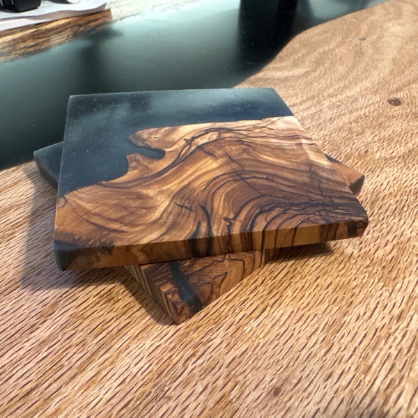 Custom Design Olive Wood and Resin Coaster Set, Coaster Set With ...