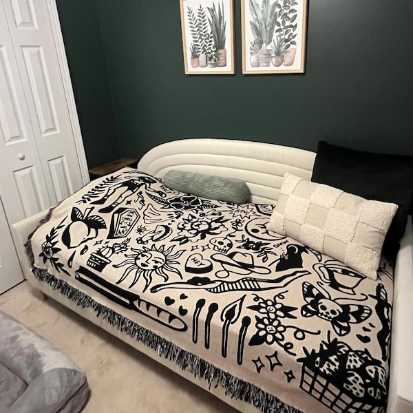 Traditional Tattoo Blanket Woven Throw Blanket Tattoo Tapestry Wall ...