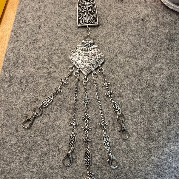 Bronze or Silver Medieval Themed Chatelaine With Waist Clip 5 Chains ...