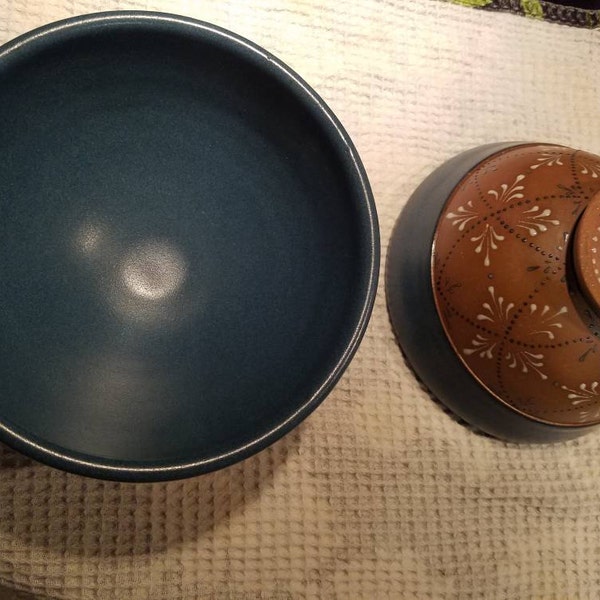 Handmade Teal Blue Kitchen Utensil Holder Crock With Geometric ...